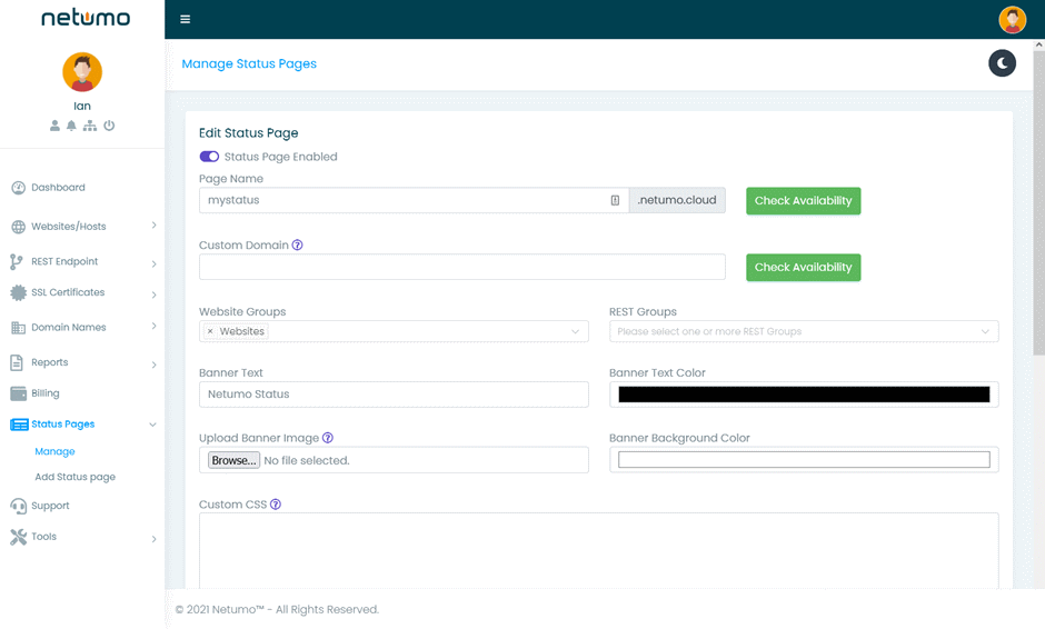 Status Page Configuration | Netumo Documentation